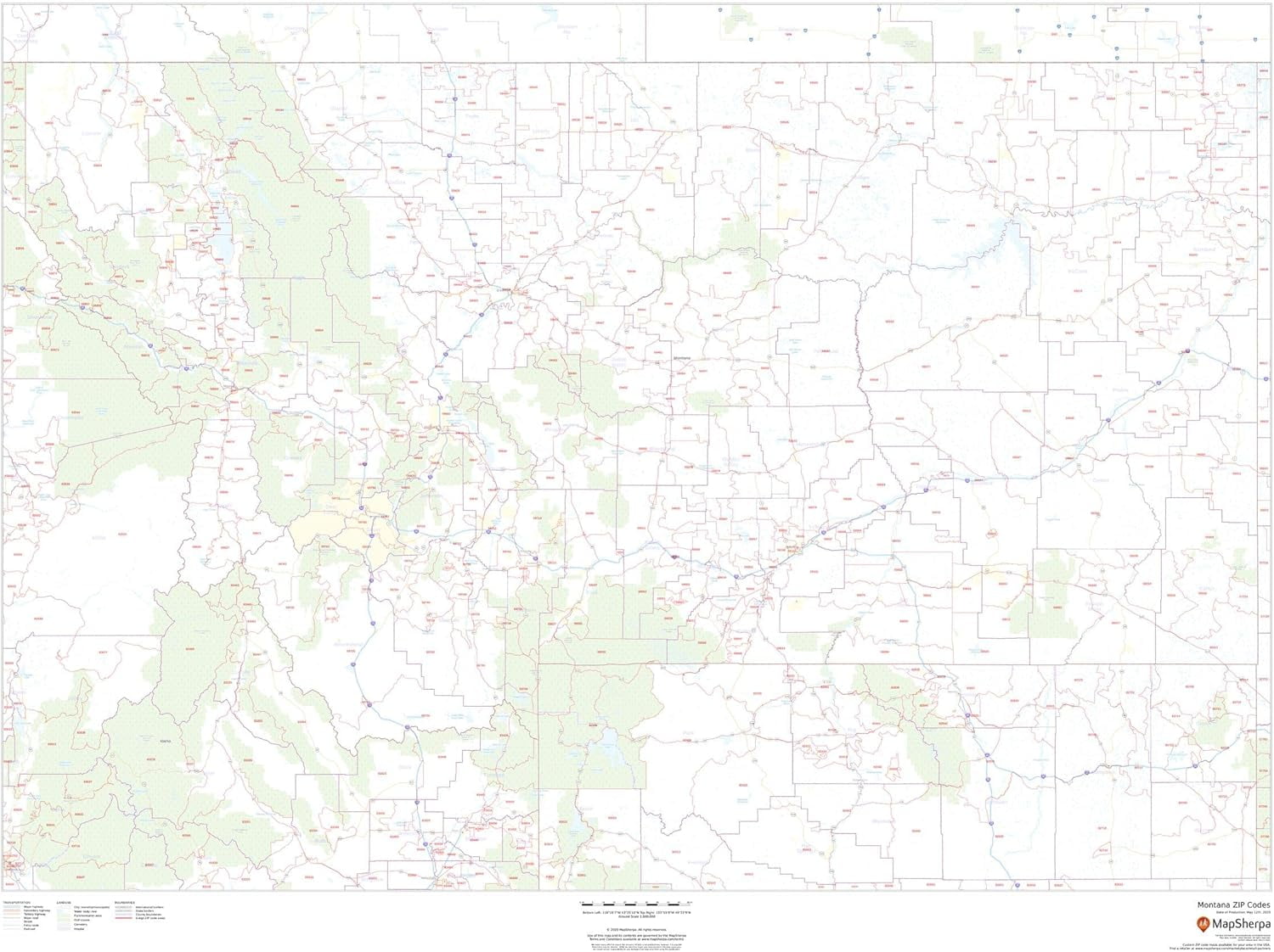Montana Zip Code Map - 48" x 36" Paper - Walmart.com