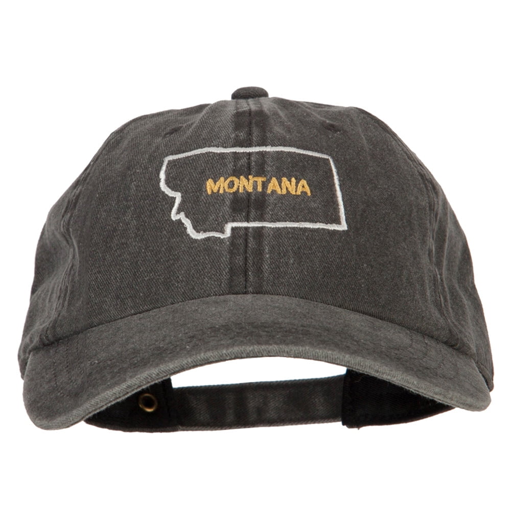 Montana with Map Outline Embroidered Washed Cotton Twill Cap - Black ...