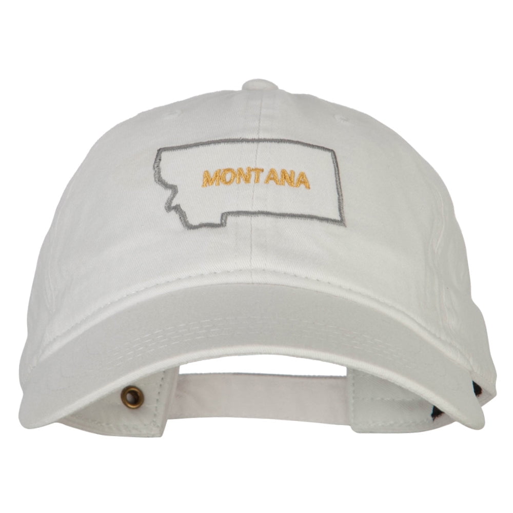 Montana with Map Outline Embroidered Washed Cotton Twill Cap - White ...