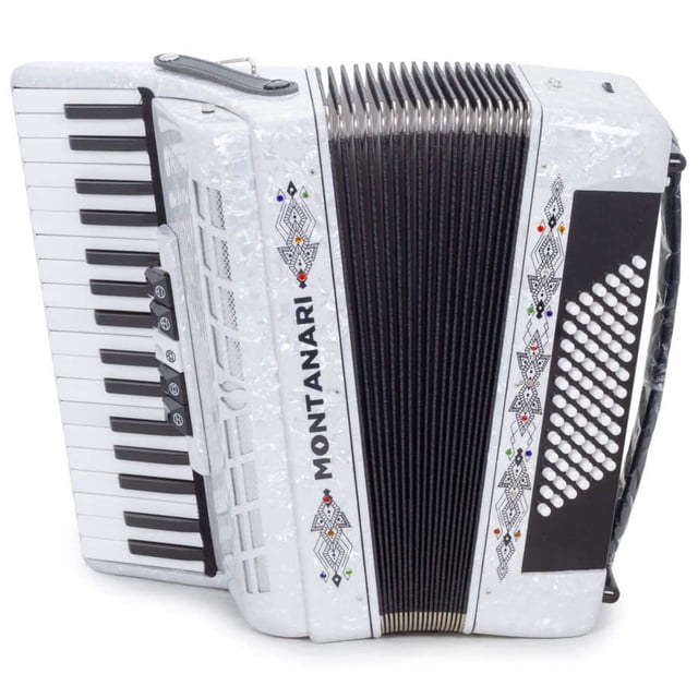 Montanari White Piano Accordion with 34 Keys, 72 Bass, and 5 Switches ...