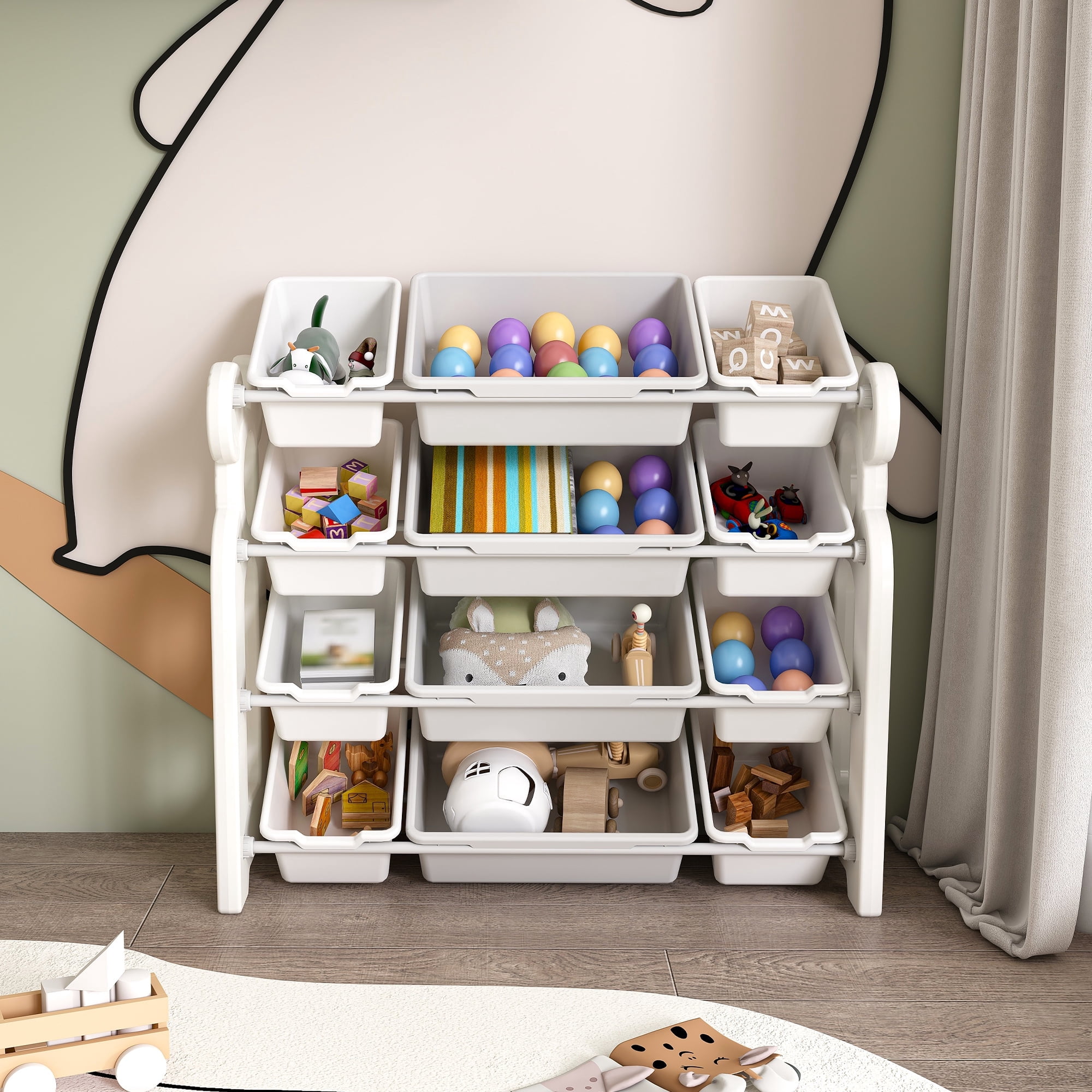 Montary 12-Bin Toy Organizer w/ Shelves - Kids Storage Unit for ...