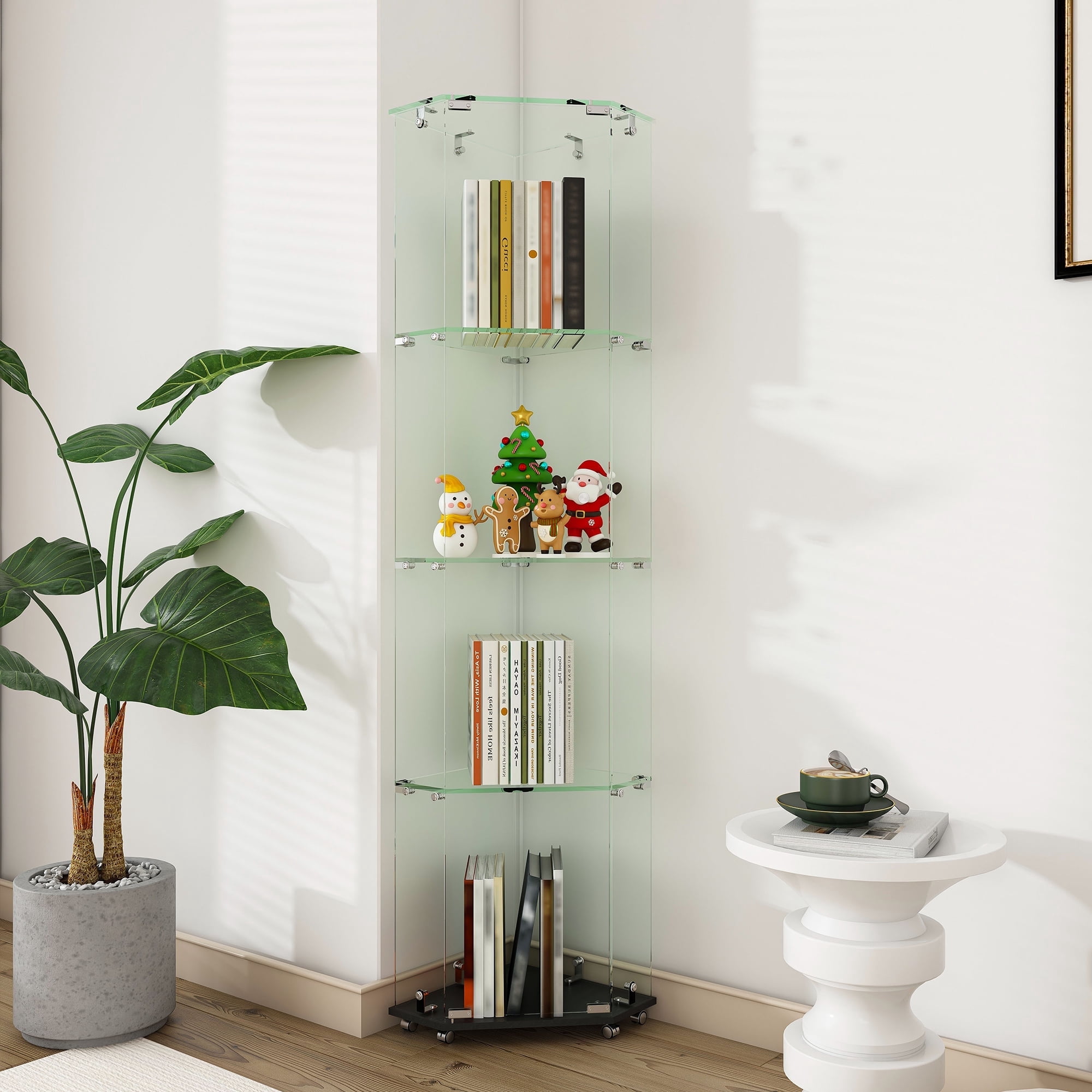 Montary 13.8" Modern 4-Tier Corner Glass Display Cabinet with LED ...