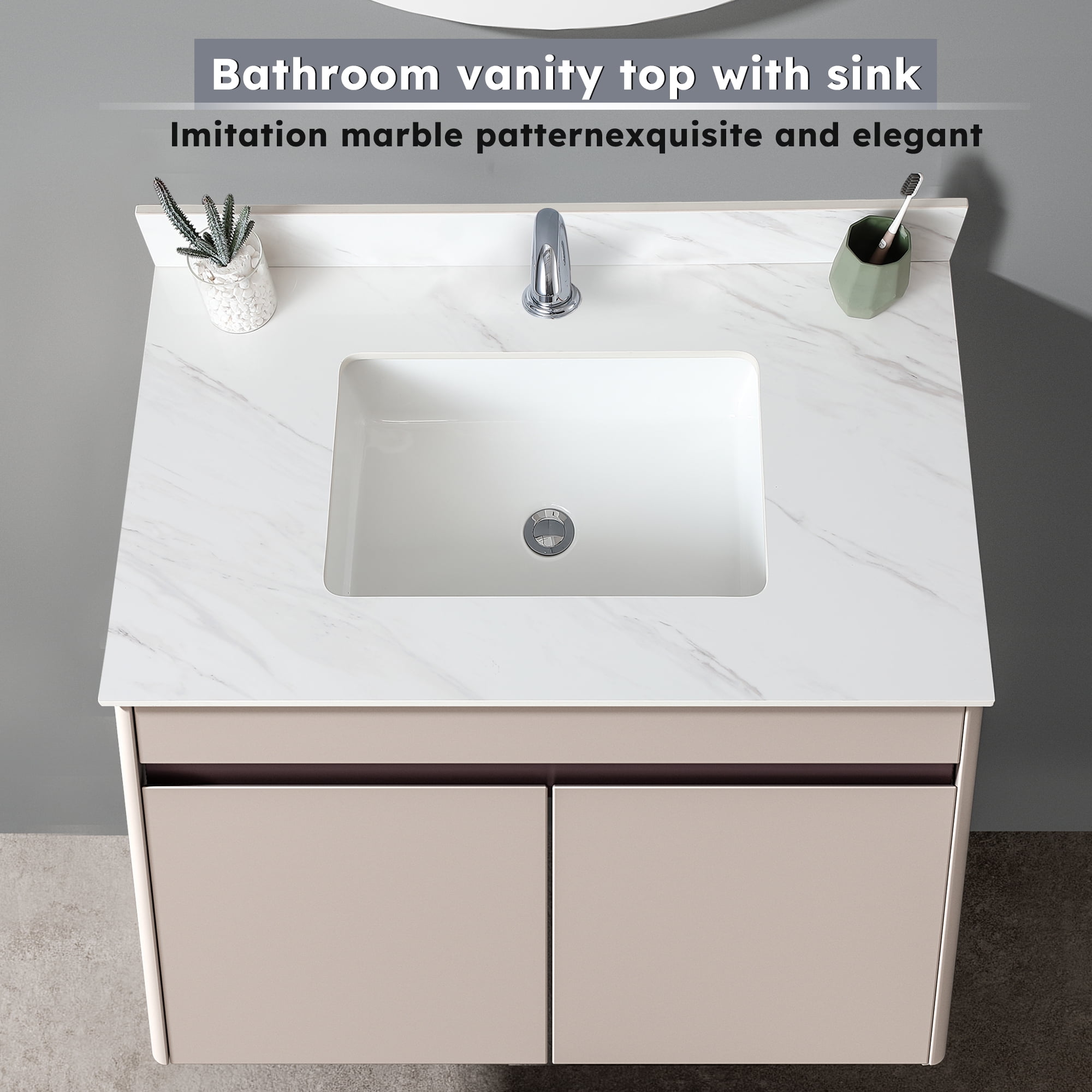 Montary 37 Inch Marble Vanity Top, White Vanity Top with Pre-drilled ...