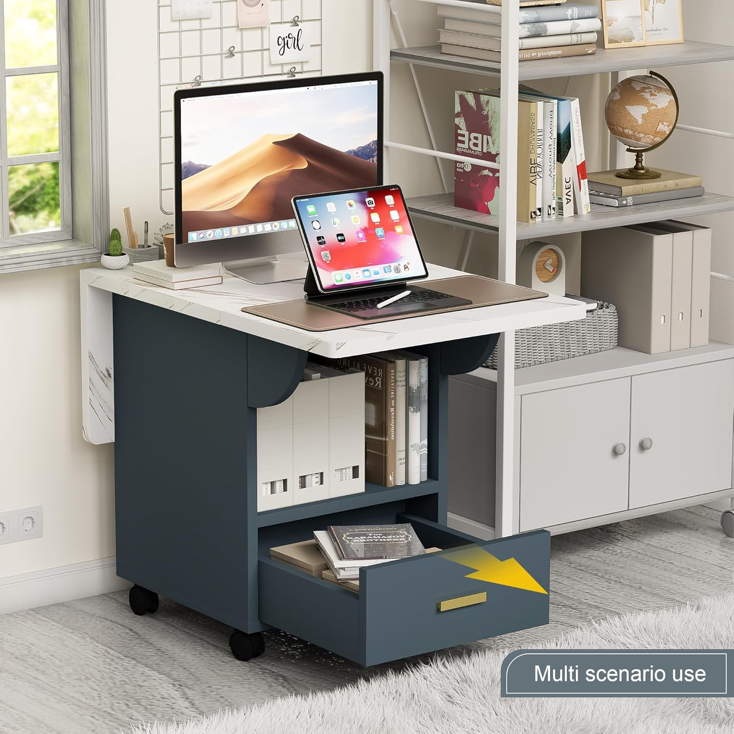 Montary 39.4" Wood Folding Dining Table with 4 Wheels, Multipurpose ...