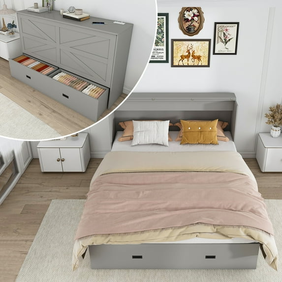 Montary 57-Inch Murphy Bed with Storage, Charging, Foldable, Quiet ...