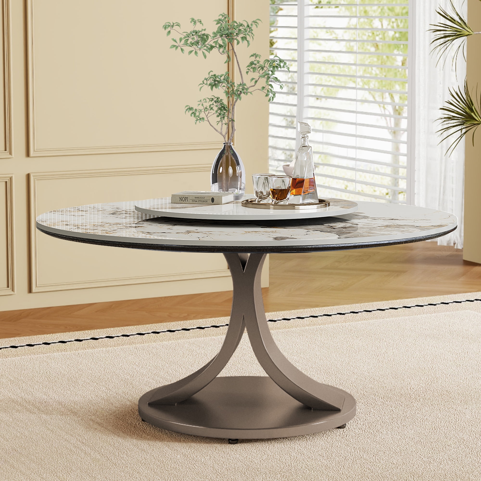 Montary 59" Modern Round Dining Table for 6-8 Seat, Artificial Marble ...
