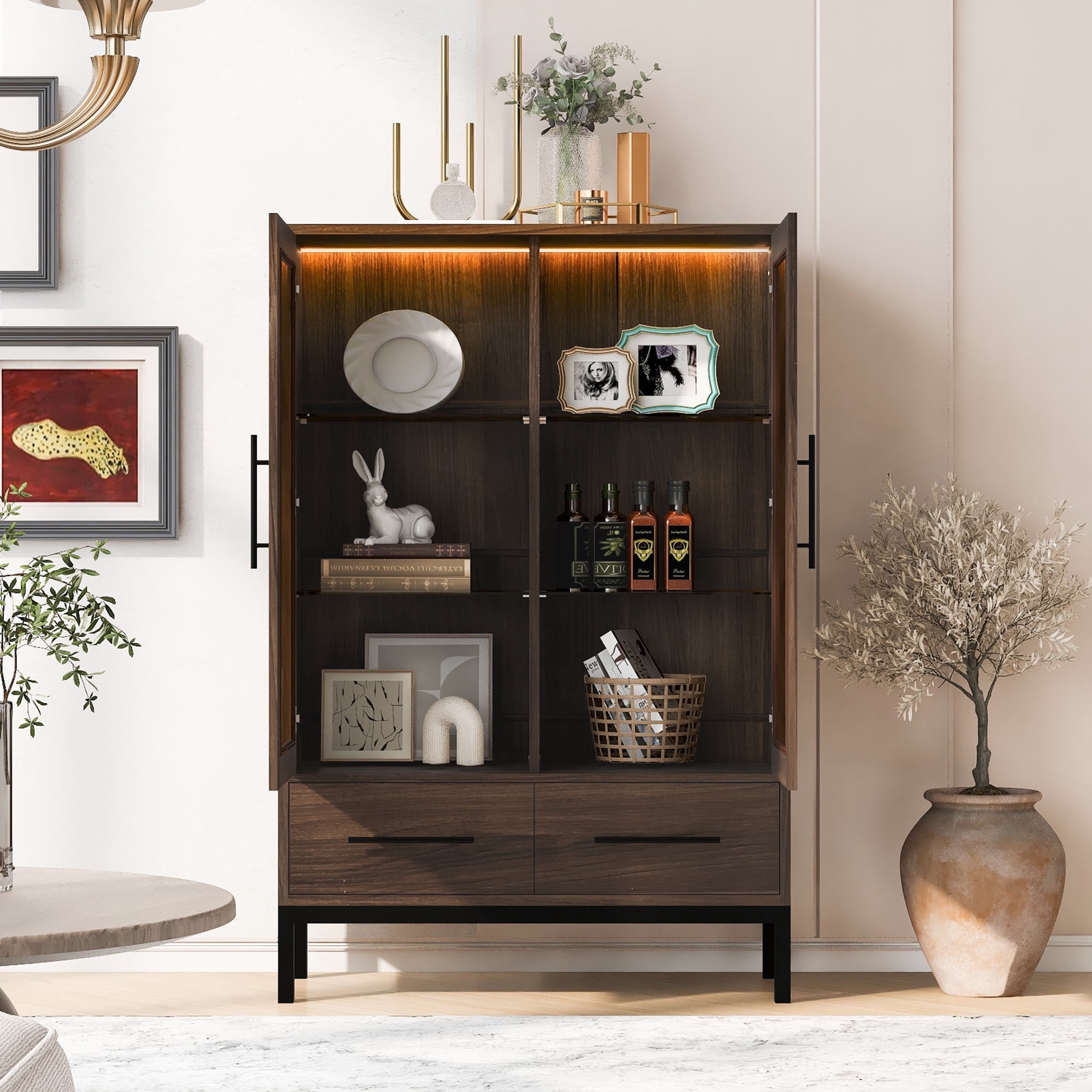 Montary 60" Tall LED Display Cabinet with Tempered Glass Door & Two ...