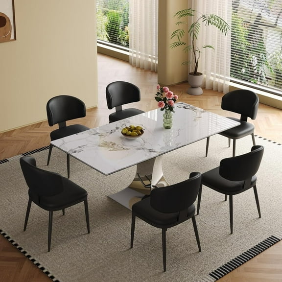 Round Dining Table | Seats 6-8 in Dining Room | Sintered Stone Surface with Bronze Accents | Non ...
