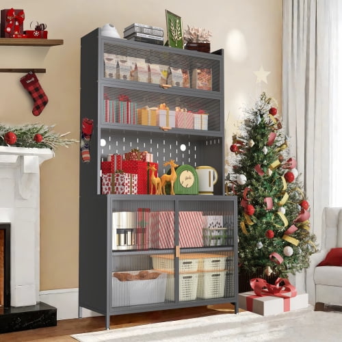 Montary 73" Tall Kitchen Pantry Cabinet, 6 Tiers Flip Door with Pegboard Spacious, Adjustable ...