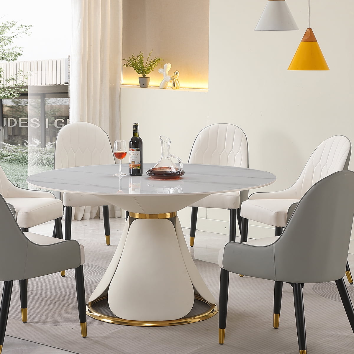 Montary Modern Dining Table, Sintered Stone Round Dining Room Table ...