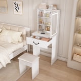 Montary Modern Mini Vanity w/Adjustable LED Mirror + Hidden Storage ...