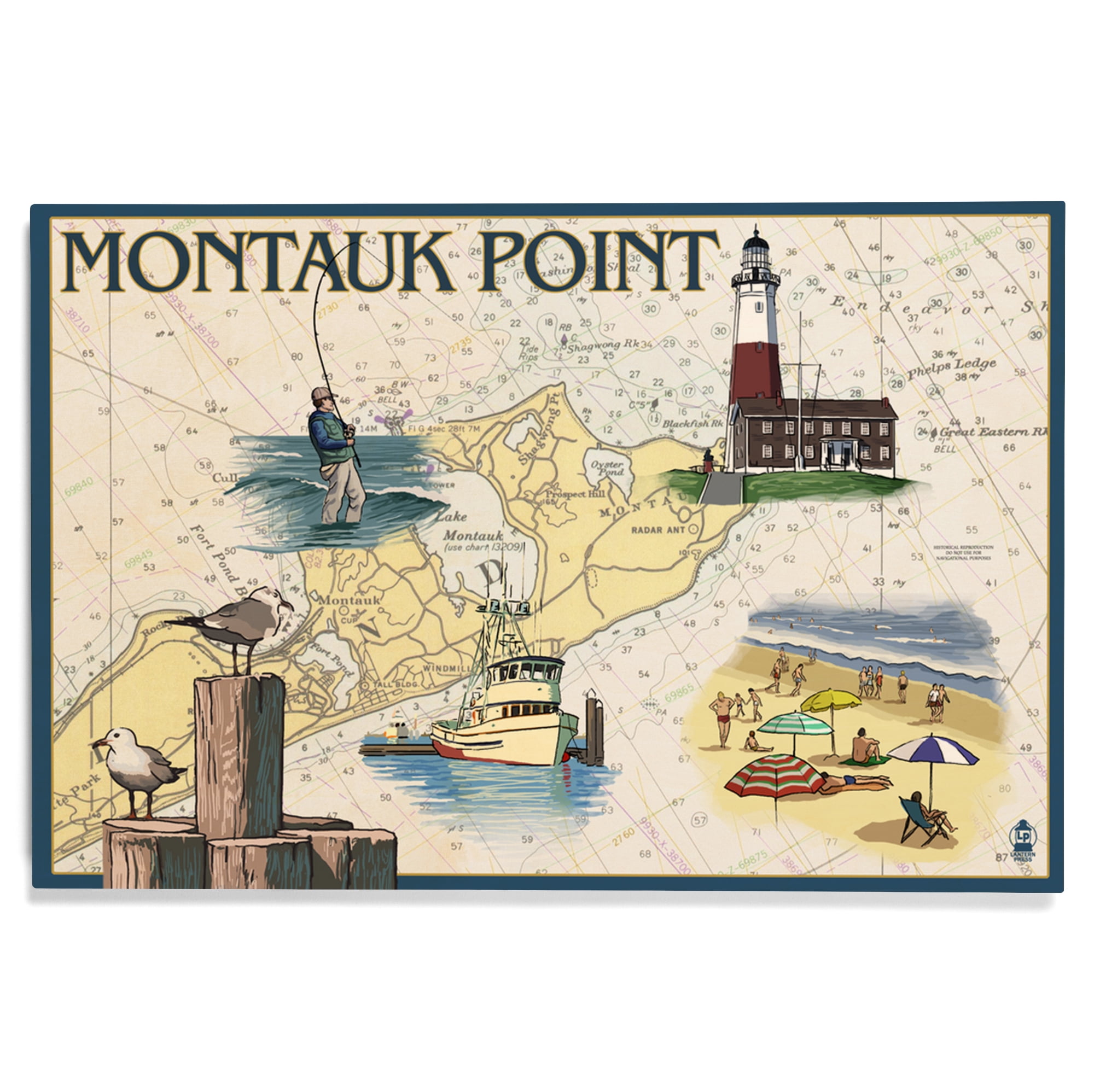Montauk Point, Nautical Chart Birch Wood Wall Sign (12x18 Rustic Home ...