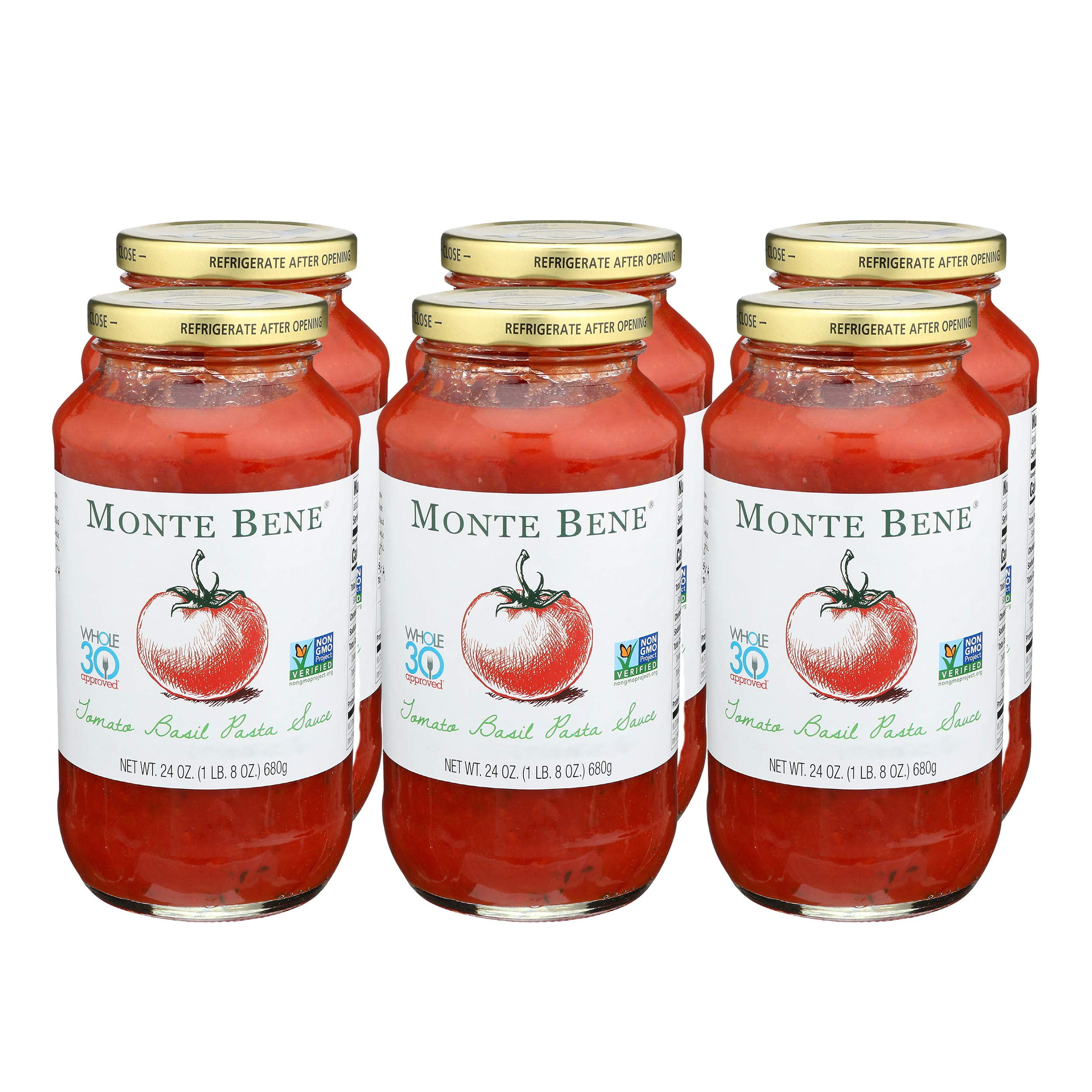 Monte Bene - Tomato Basil Pasta Sauce - 24oz (Pack of 6) - Non GMO ...