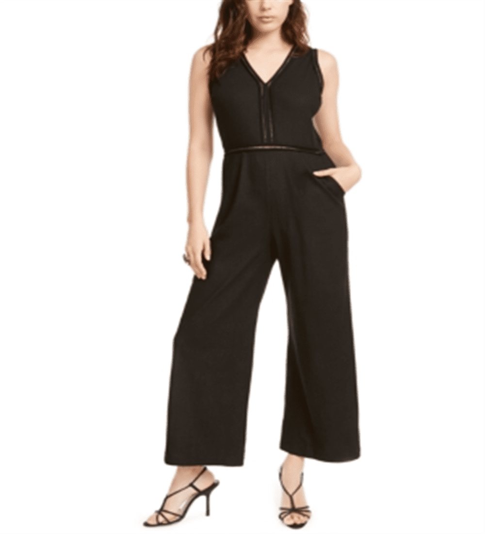 Monteau Women's Lattice Detail Linen-Blend Jumpsuit Black Size Petite X ...