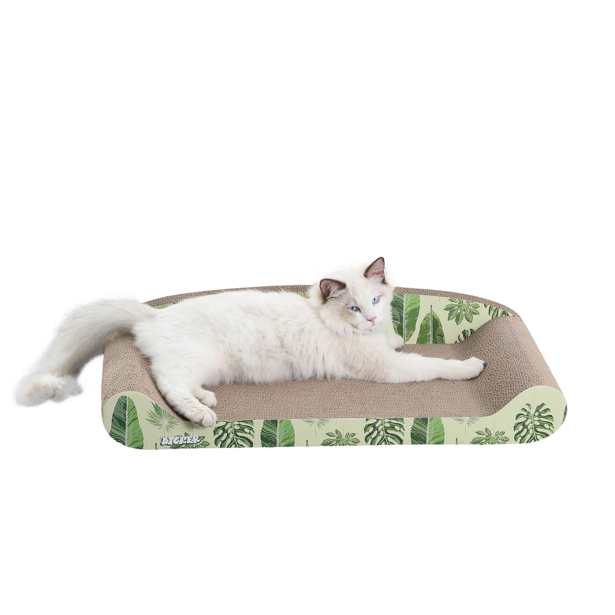 Montego 27.5" Coastal Patterned Cardboard Lounge Bed Cat Scratcher with Catnip, Mint/Green ...