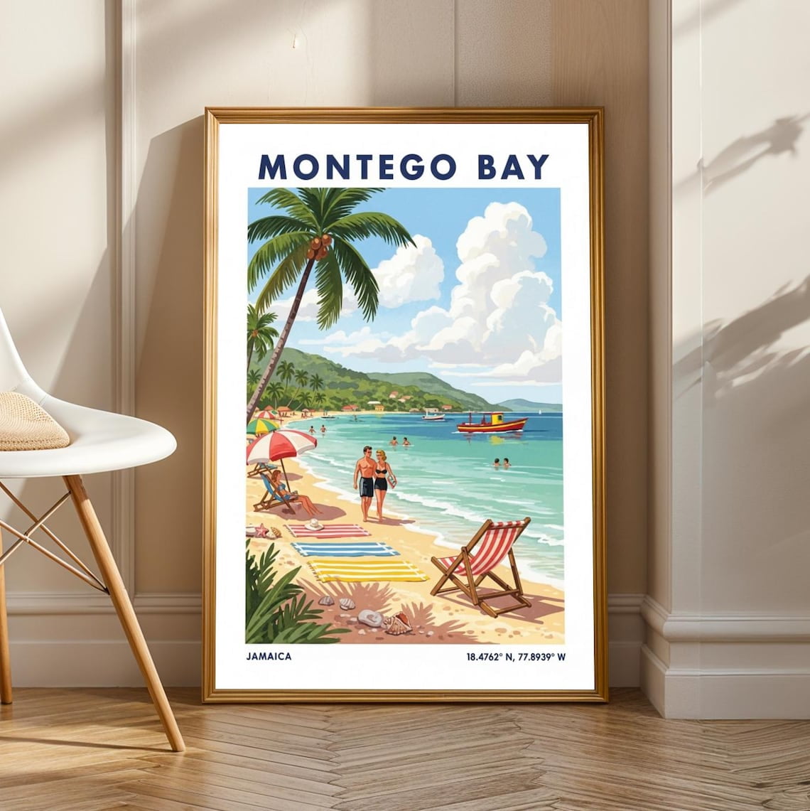 Montego Bay Beach Print: Retro Jamaica Travel Poster, Tropical Wall Art ...