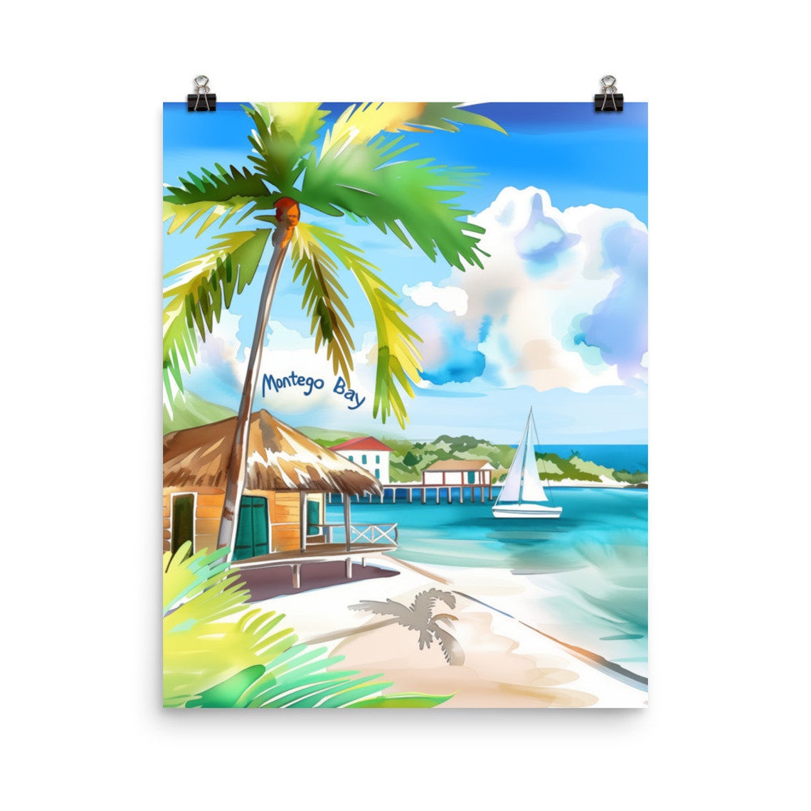 Montego Bay Jamaica Print, Tropical Beach Palm Tree Art, Caribbean ...