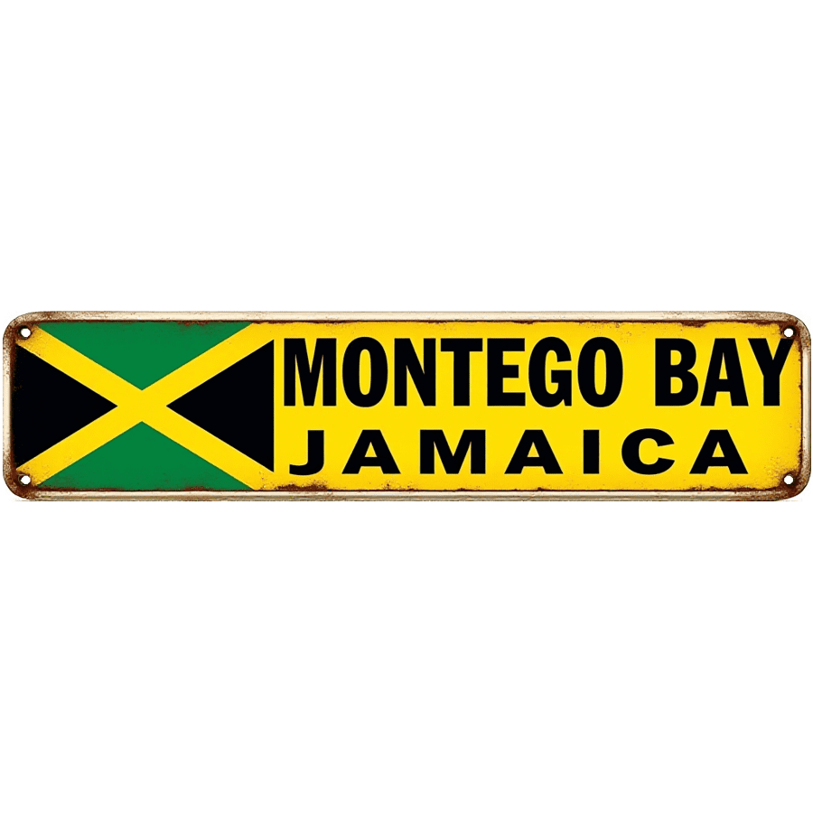 Montego Bay Jamaica Tin Sign - 16x4 Inch - Ideal for Travel Room, Bar ...