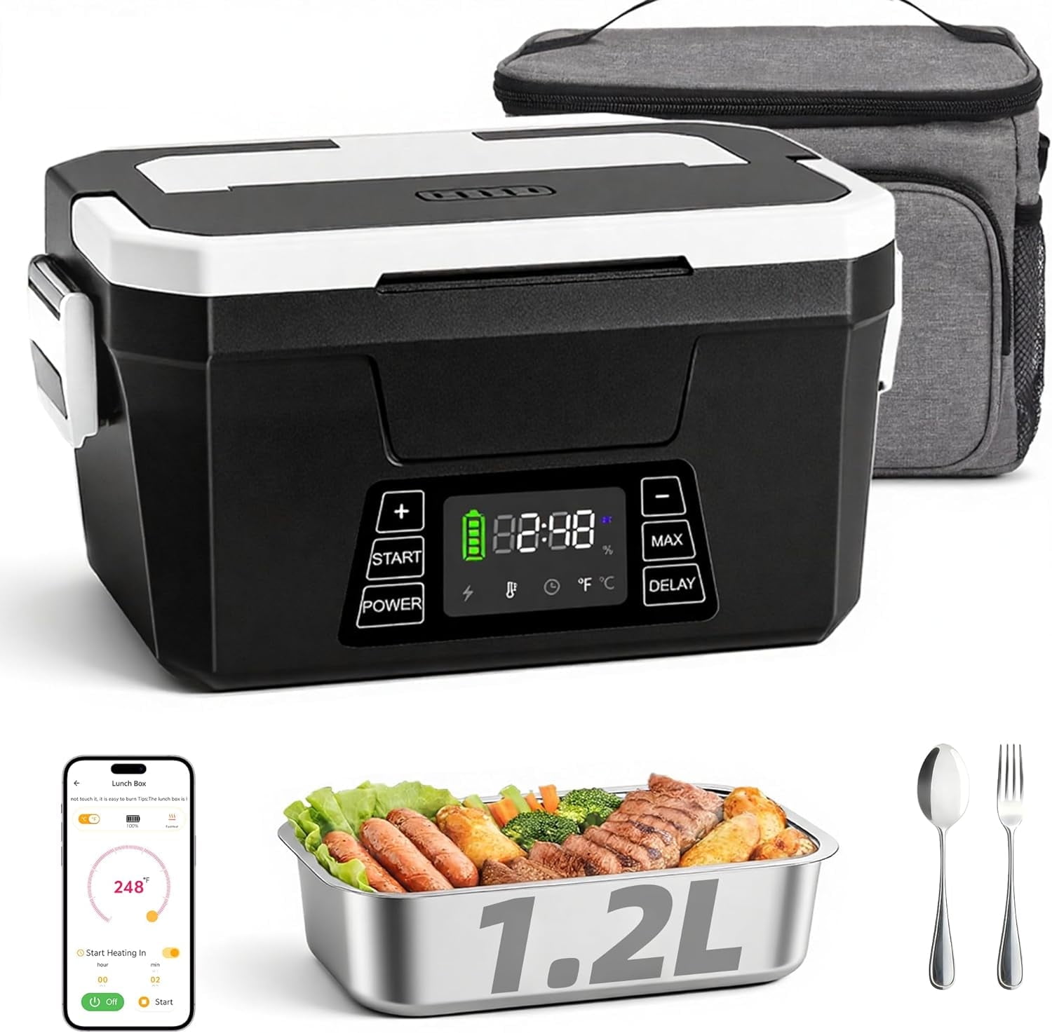 Monteka Cordless Electric Lunch Box for Adults, Portable Battery ...