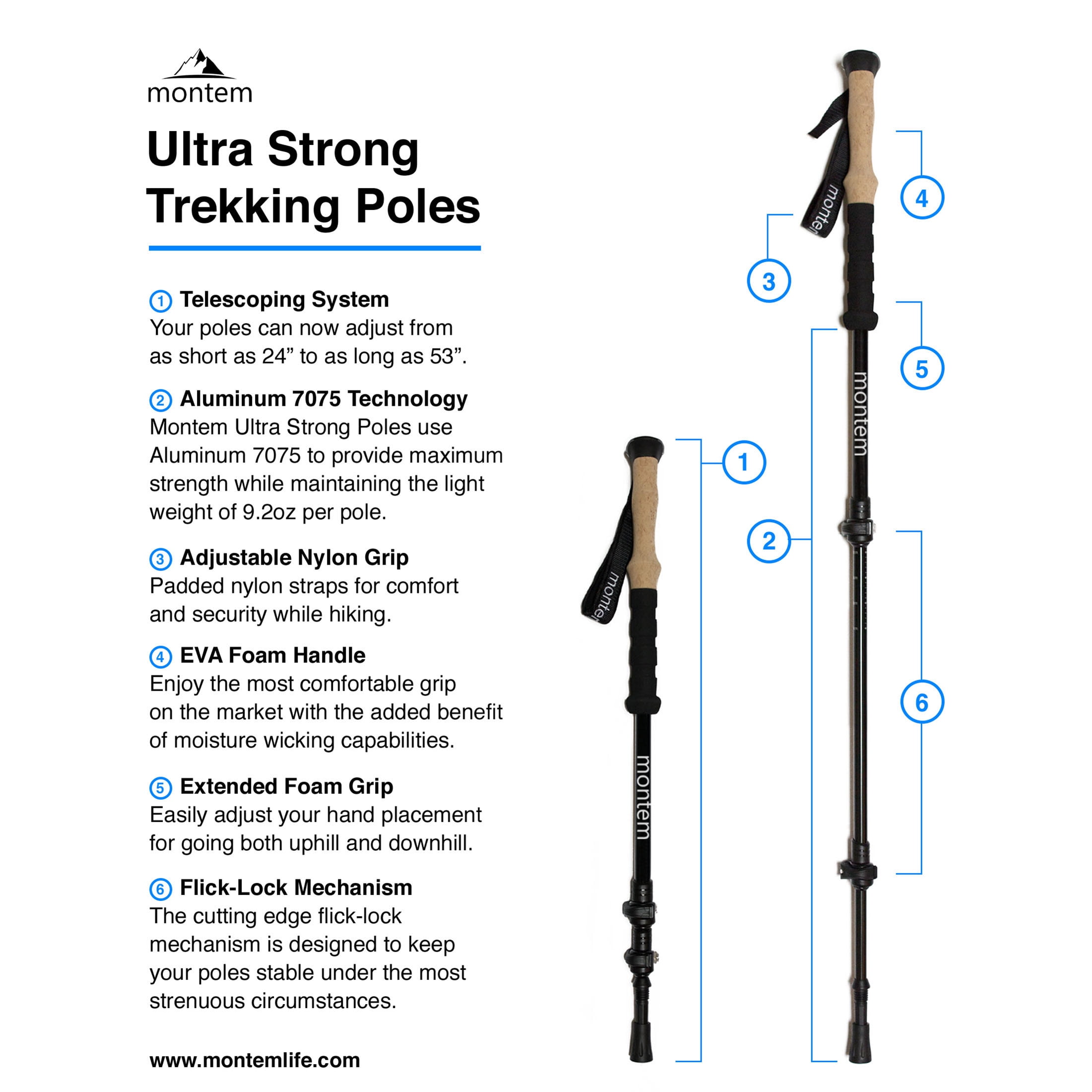 Montem Ultra Strong Hiking / Walking / Trekking Poles - One Pair ...