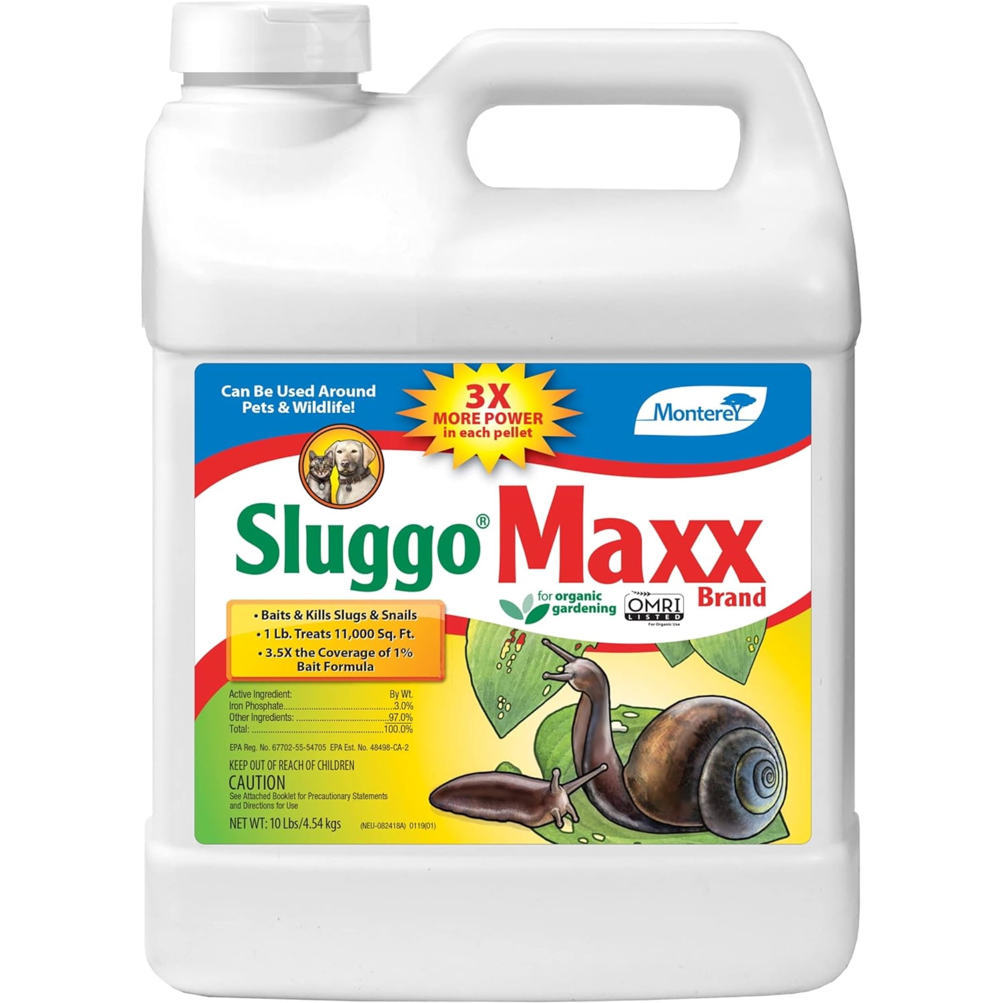 Monterey Sluggo Max 3% Iron Phosphate Organic Slug and Snail Killer, 10 ...
