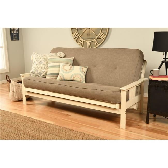Monterey Antique White Futon Frame with Linen Stone Mattress - Full ...