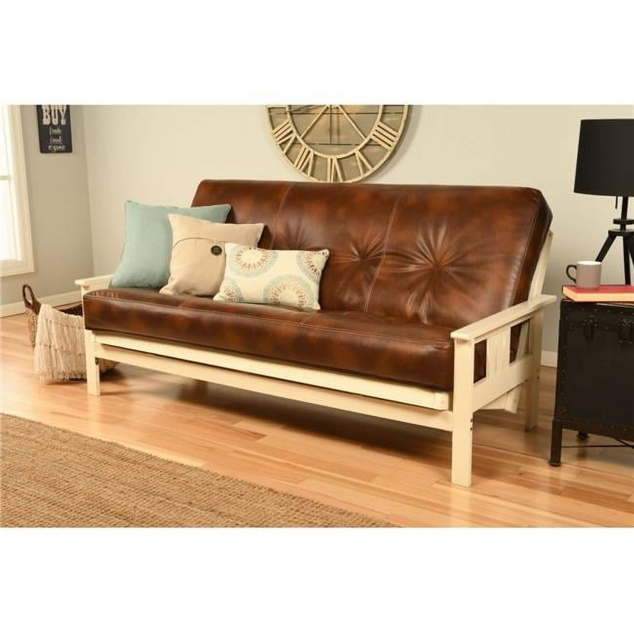 Monterey Antique White Futon Frame with Oregon Trail Saddle Mattress ...