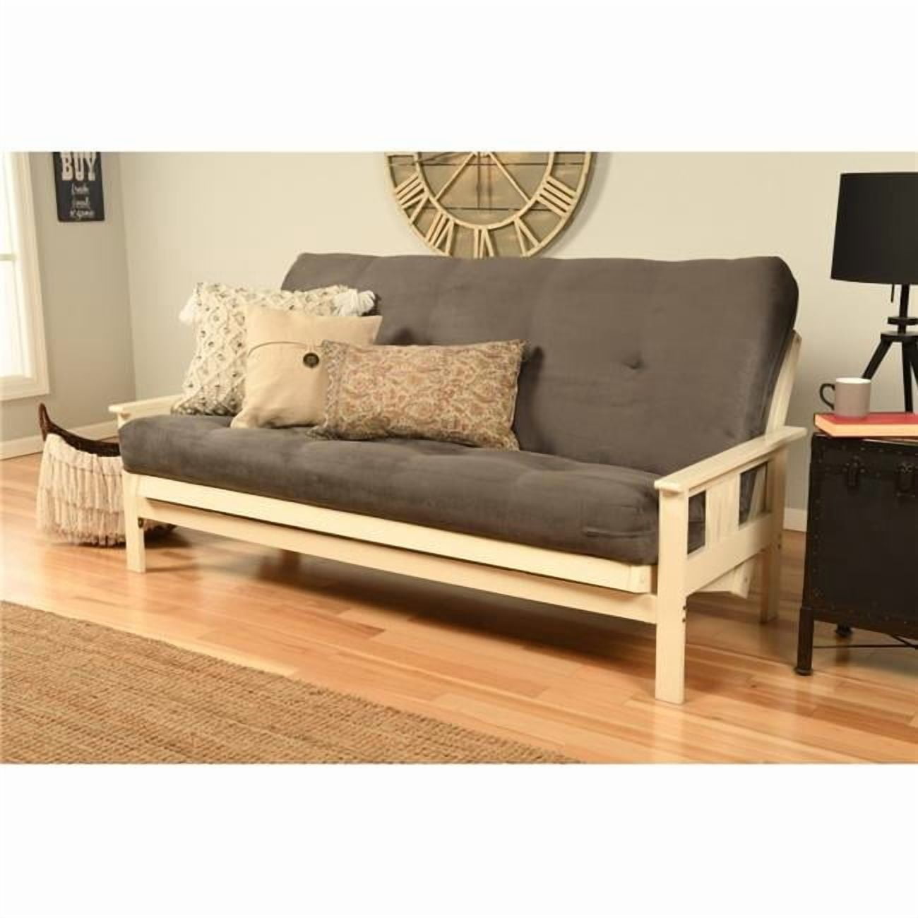 Monterey Antique White Futon Frame with Suede Gray Mattress - Full Size ...