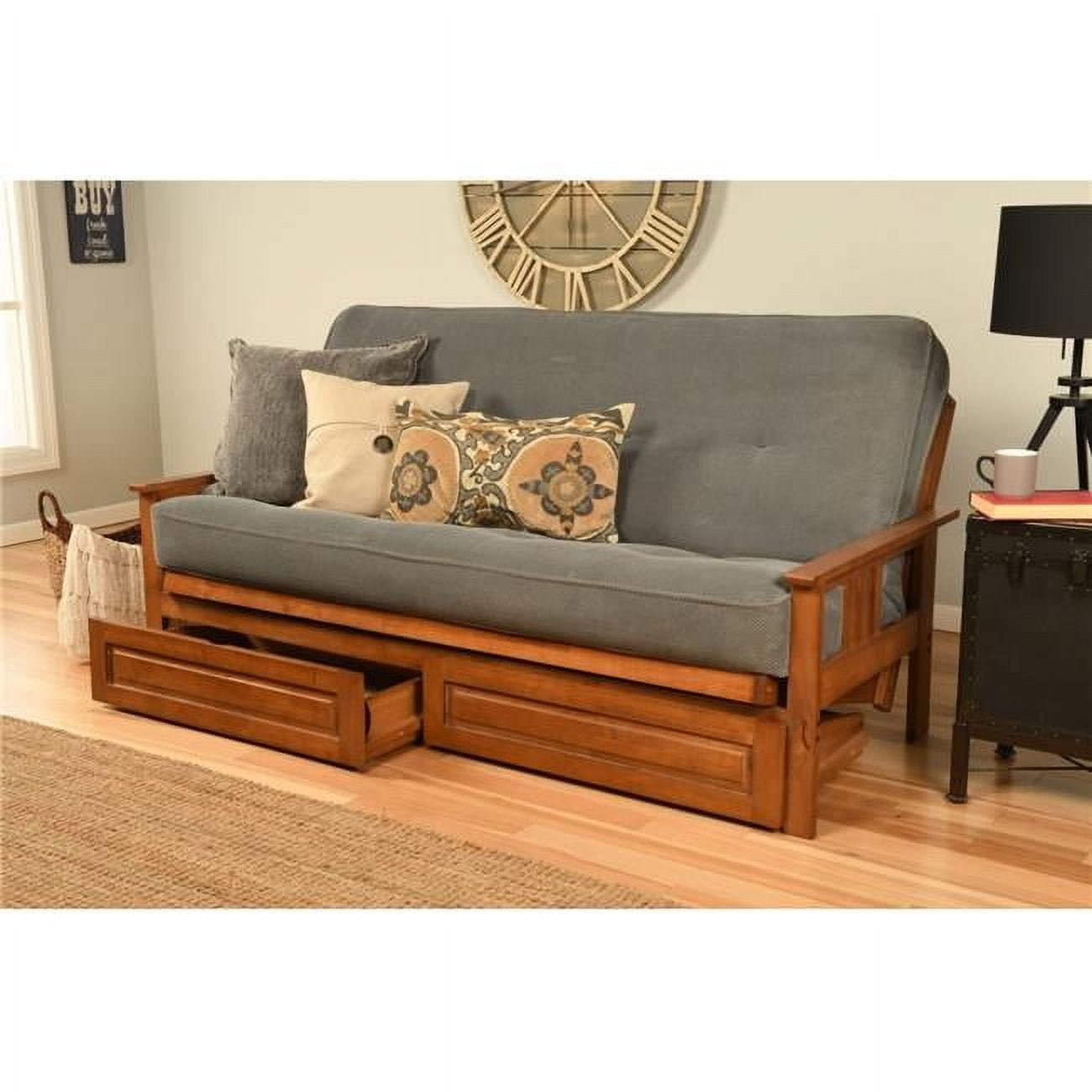 Monterey Barbados Futon Frame with Marmont Thunder Mattress & Storage ...