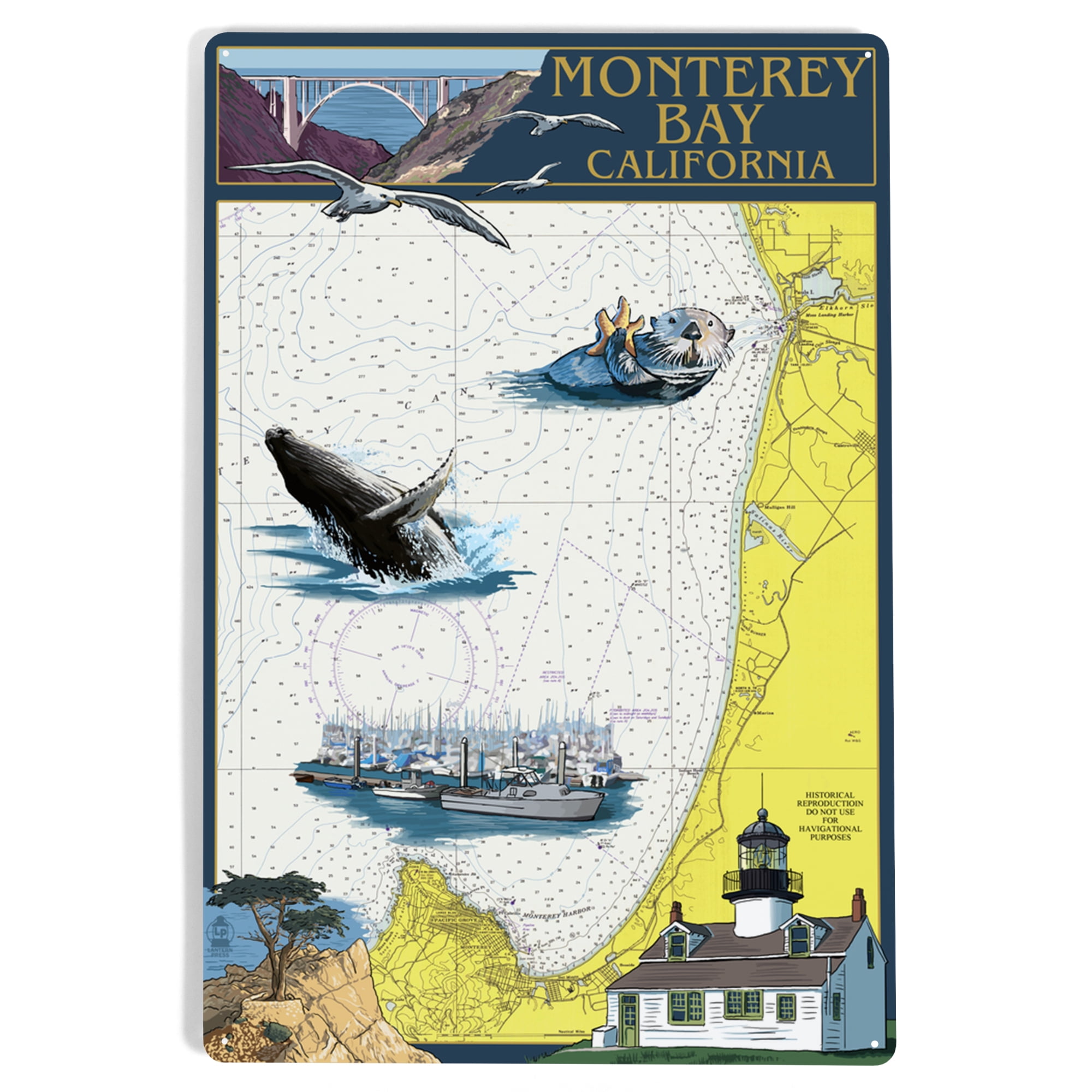 Monterey Bay, CA, Nautical Chart (12x18 Aluminum Art, Indoor Outdoor ...