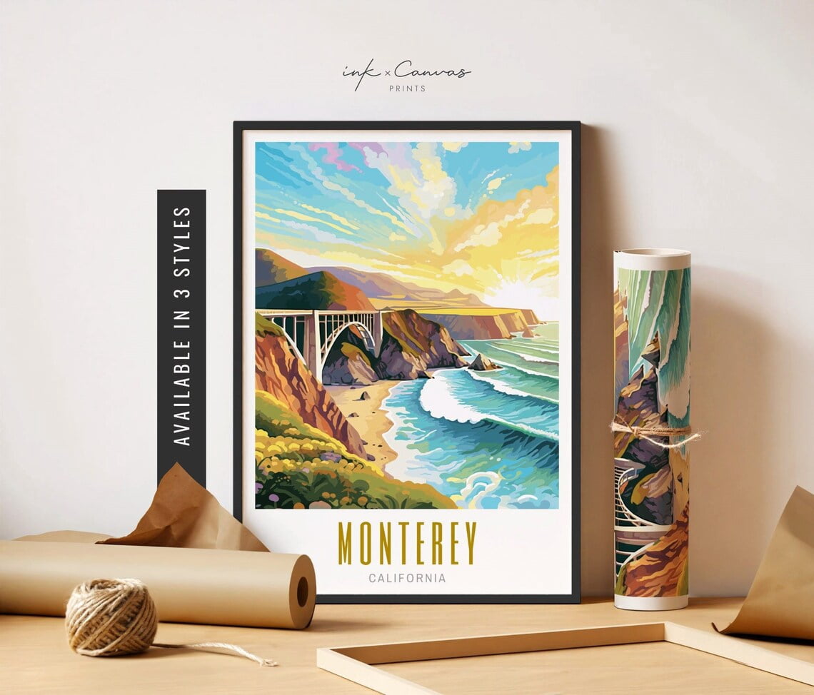 Monterey Bay Poster Bixby Bridge Poster Monterey Ca Art Poster Us ...