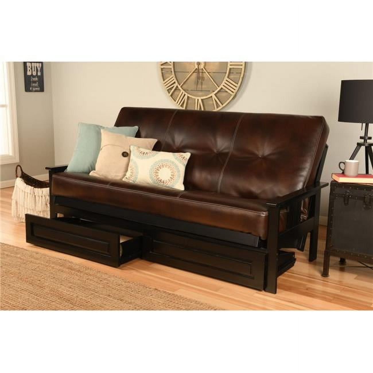 Monterey Black Futon Frame with Oregon Trail Java Mattress & Storage ...