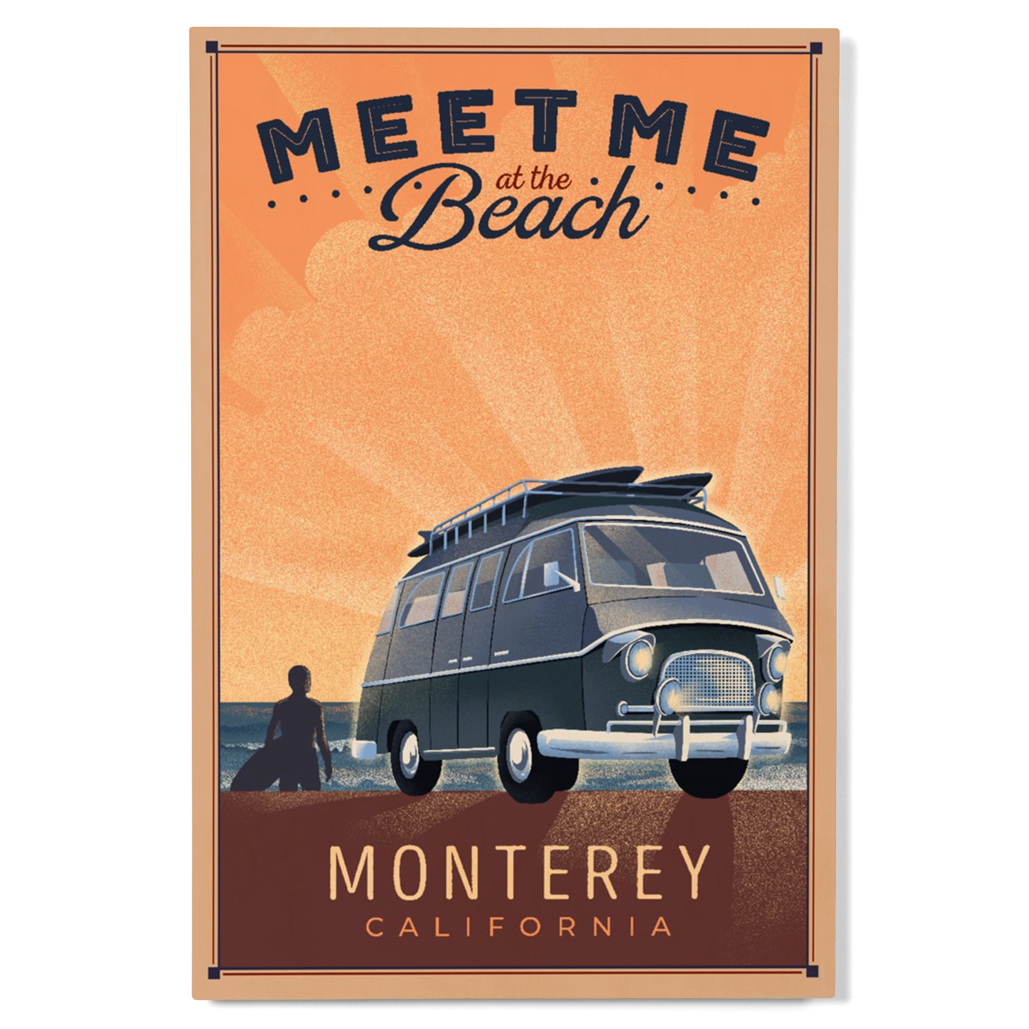 Monterey, California, Meet Me at the Beach, Camper Van, Coastal, Litho ...