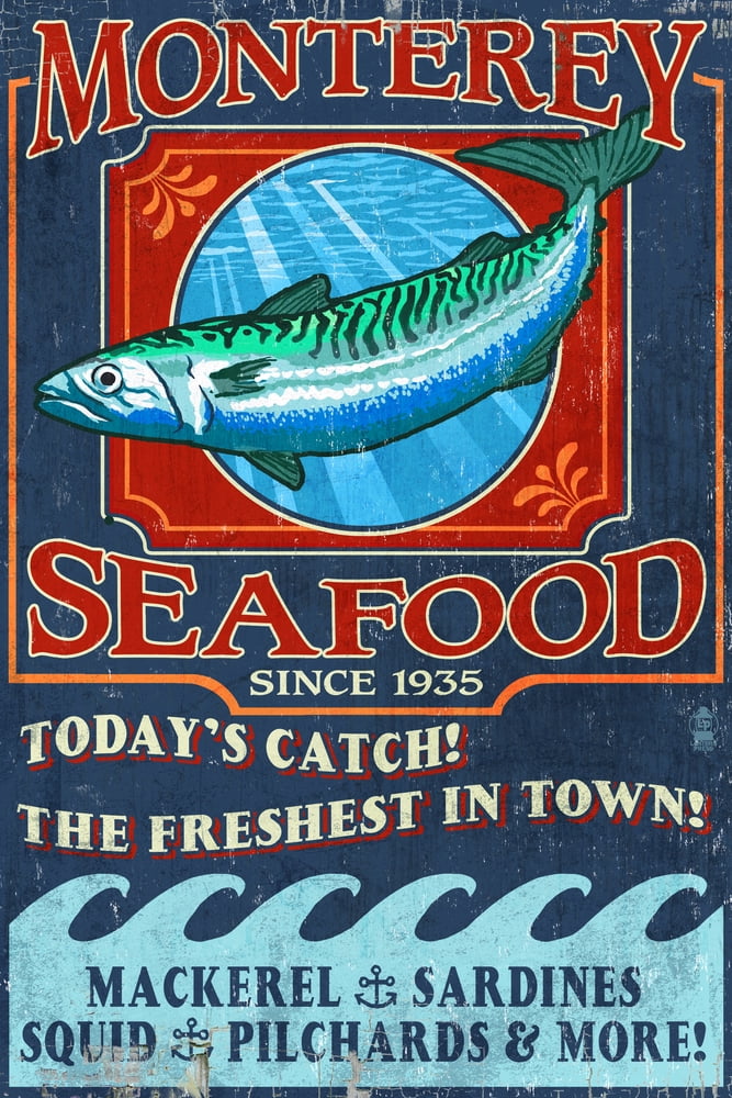 Monterey, California, Seafood Vintage Sign (16x24 Giclee Gallery Art ...