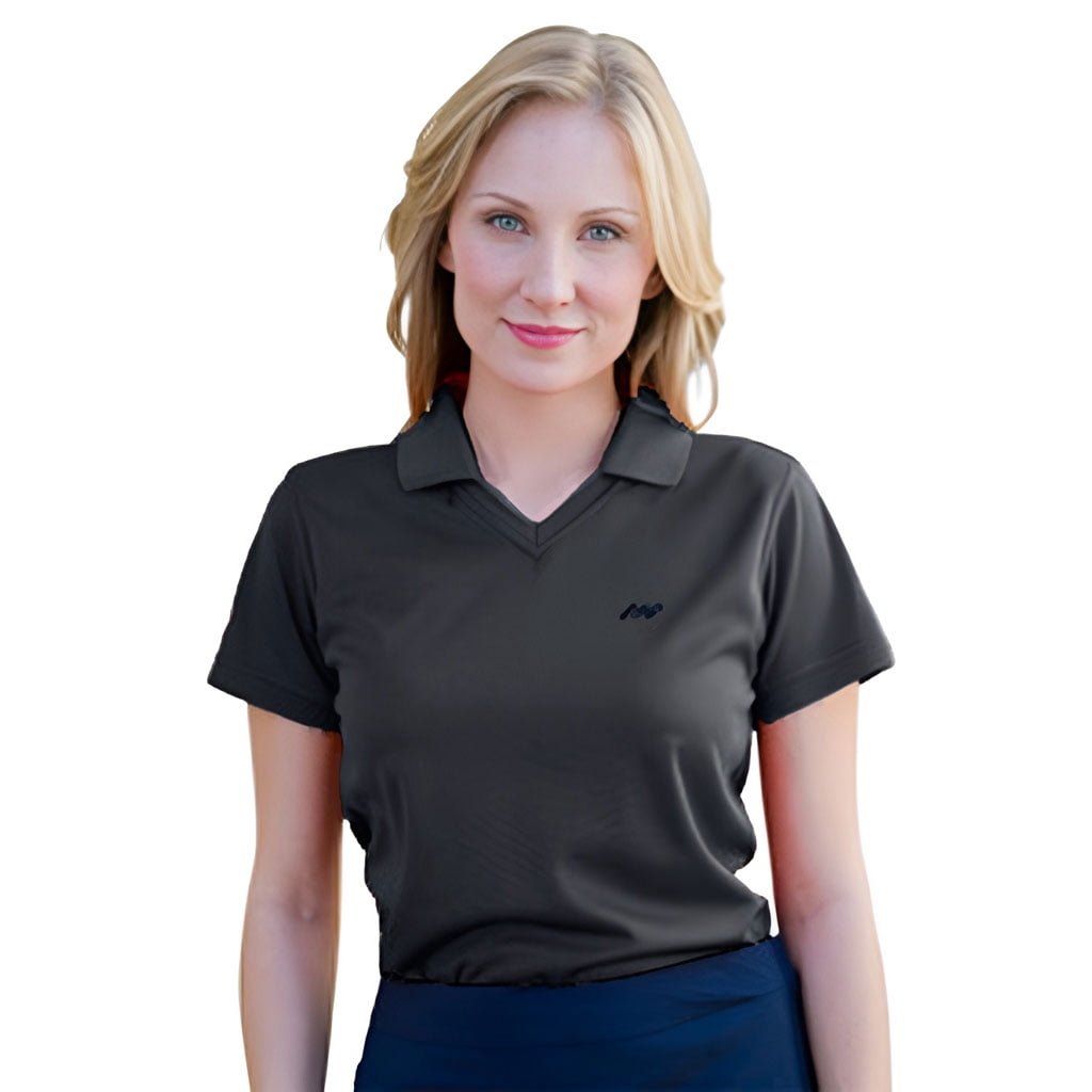 Monterey Club Ladies Textured Jacquard Solid V-Neck Short Sleeve Golf ...