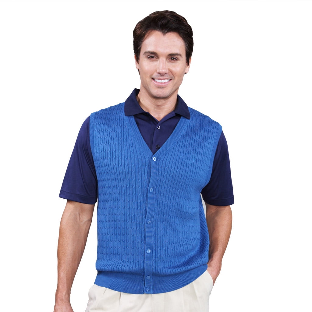 Monterey Club Men's Fine Gauge Cable Knit Cardigan Vest #1953 - Walmart.com