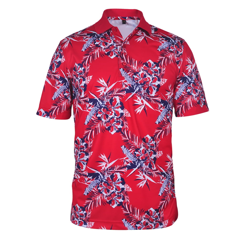 Monterey Club Men's Jungle Hawaiian Print Golf Polo Shirt #1691 ...