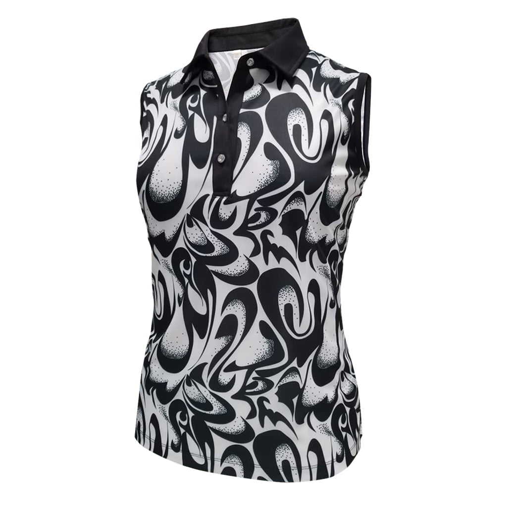 Monterey Club Women's Abstract Print Sleeveless Golf Polo Shirt #2403 ...