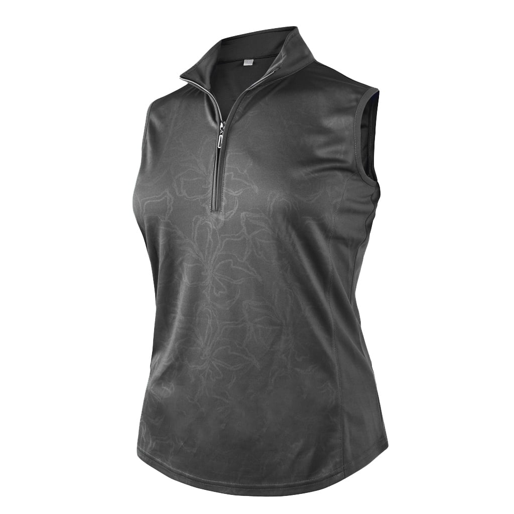 Monterey Club Women's Art Blossom Emboss Texture Sleeveless Golf Polo ...