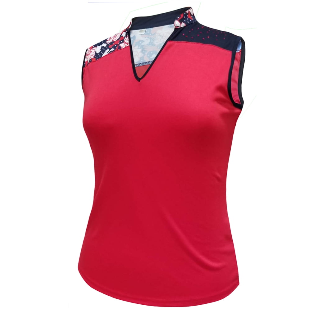 Monterey Club Women's Floral Contrast Sleeveless Golf Polo Shirt #2451 ...