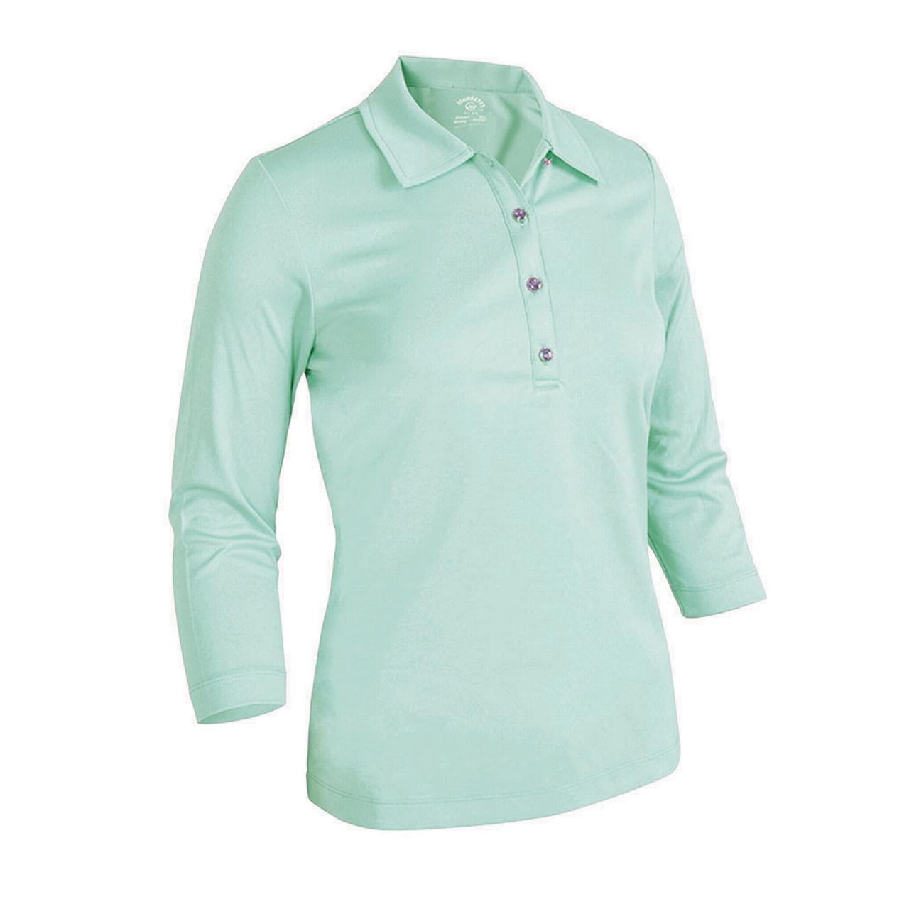 Monterey Club Women's Floral Emboss Texture 3/4 Sleeve Golf Polo Shirt ...