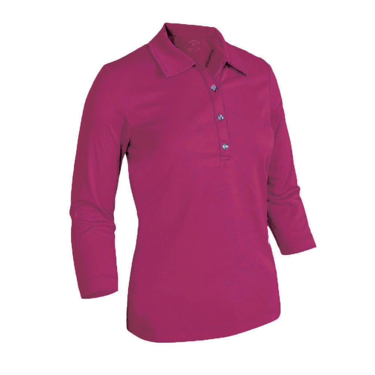 Monterey Club Women's Floral Emboss Texture 3/4 Sleeve Golf Polo Shirt ...