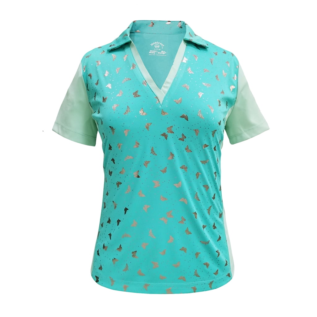 Monterey Club Women's Foil Print Contrast Golf Polo Shirt #2098 ...
