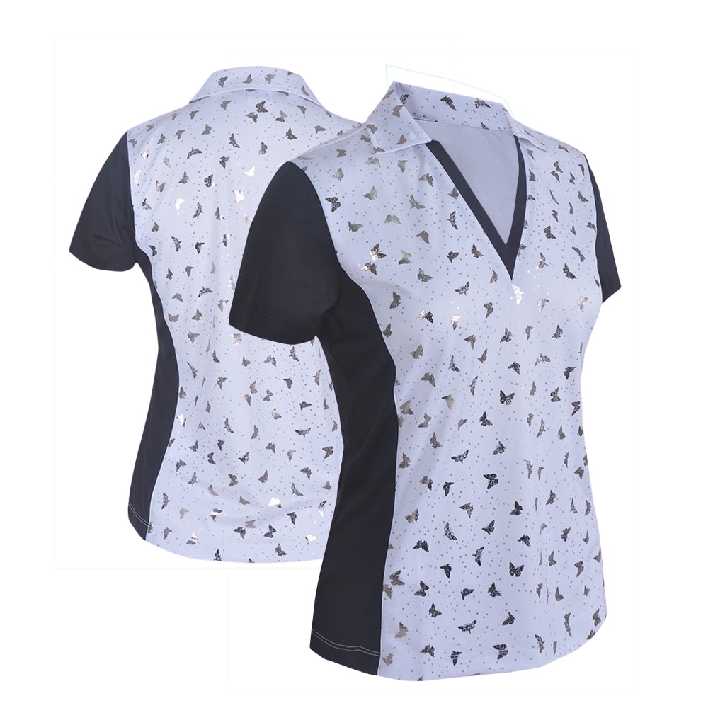 Monterey Club Women's Foil Print Contrast Golf Polo Shirt #2098 ...