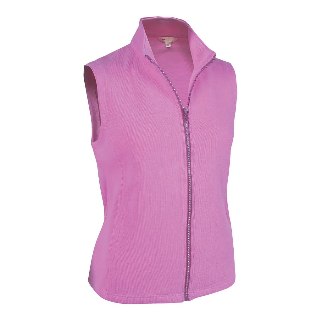 Monterey Club Women's French Rib Knit Rhinestone Zipper Vest #2770 ...