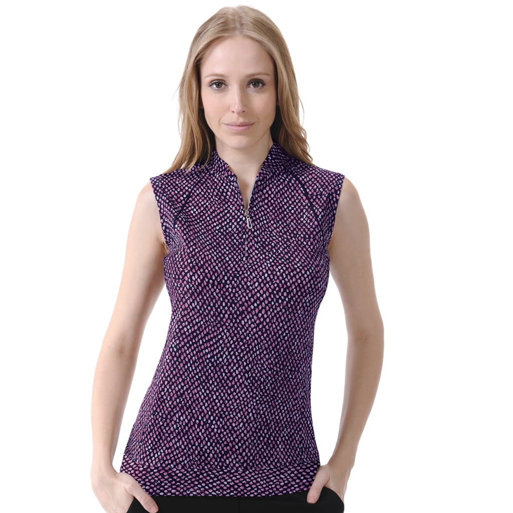 Monterey Club Women's Glitzy Animal Print Sleeveless Zip Golf Polo ...