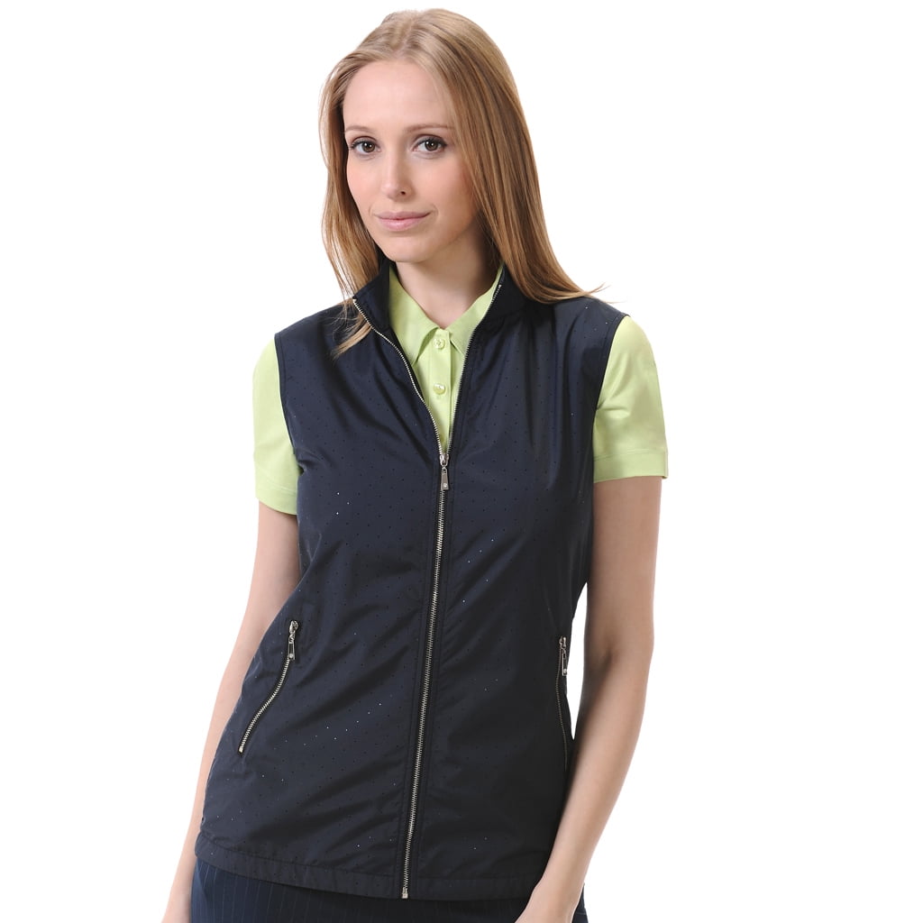Monterey Club Women's Lightweight Microfiber Sparkling Dot Zip- up Vest ...