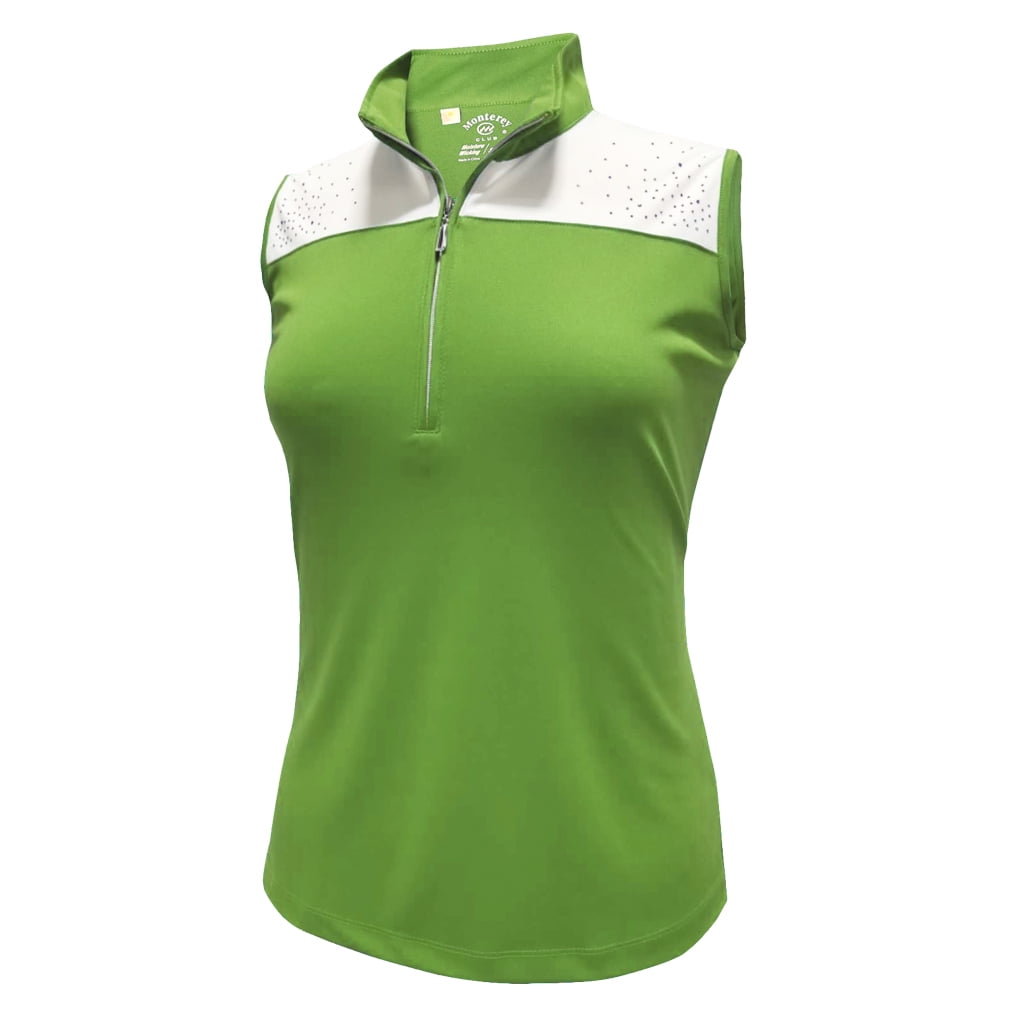 Monterey Club Women's Nile Rhinestone Contrast Sleeveless Golf Polo ...