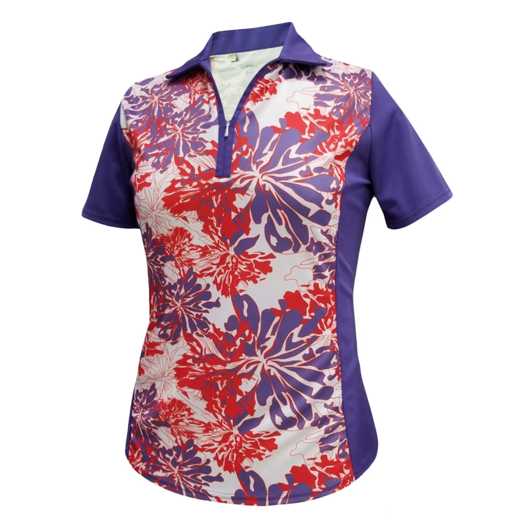 Monterey Club Women's Popcorntique Print Block Golf Polo Shirt #2408 - Walmart.com