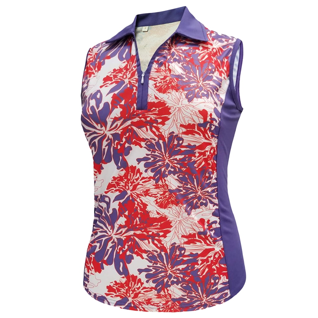 Monterey Club Women's Popcorntique Print Block Sleeveless Golf Polo ...
